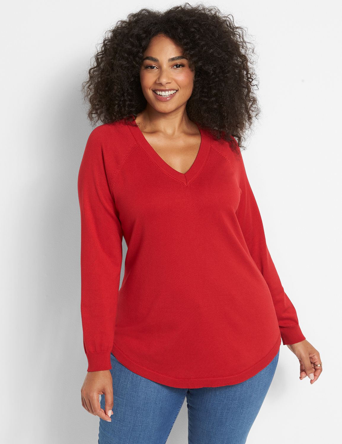 V-Neck Curved-Hem Sweater