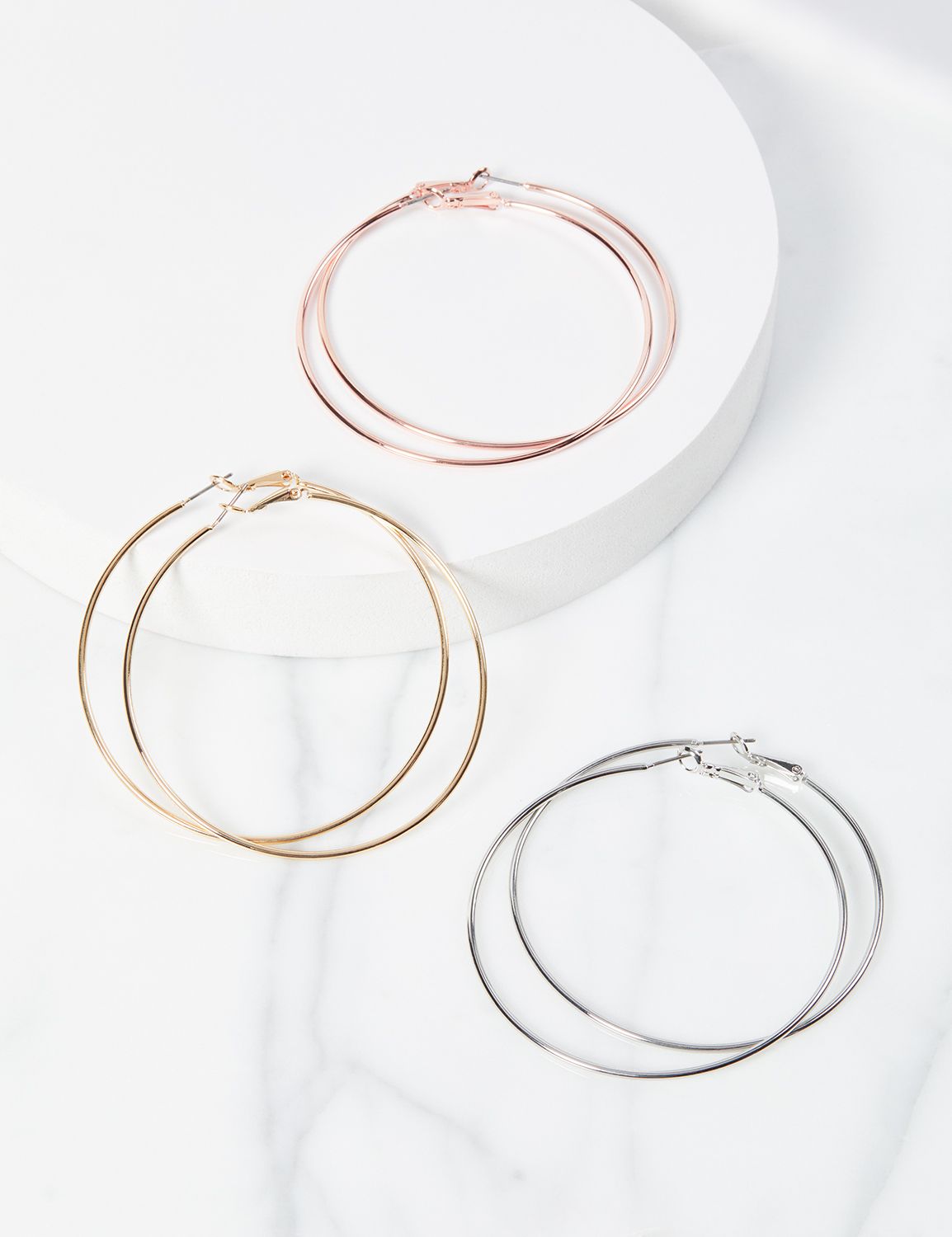 Mixed Metal Large Skinny Metal Hoop 3 Pack:Mixed Metal:ONESZ | LaneBryant