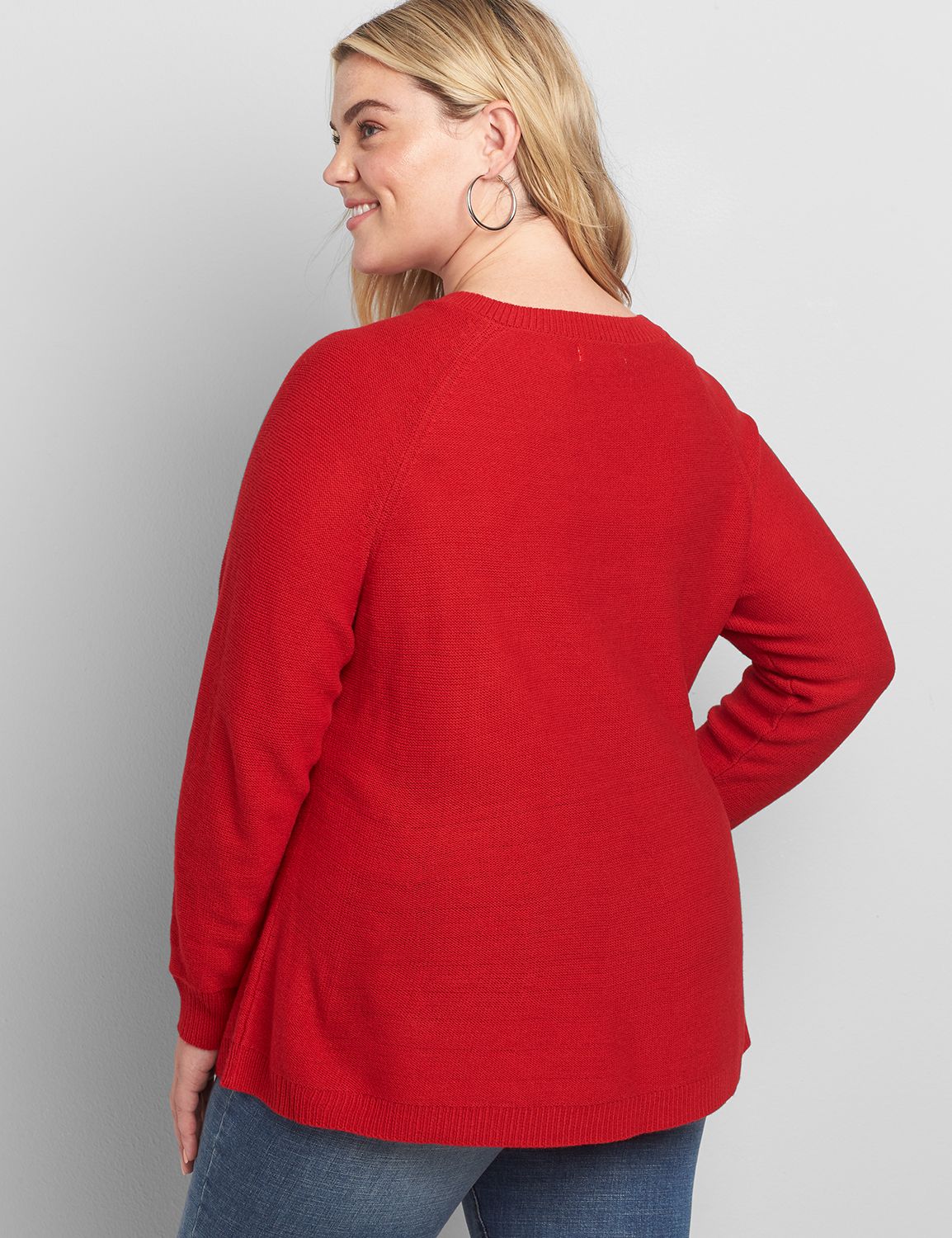 Lane Essentials V-Neck Cable-Stitch Swing Sweater