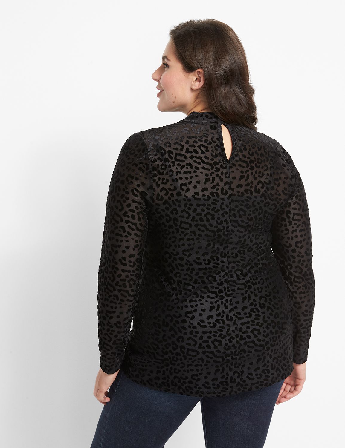 Mock-Neck Leopard Print Sheer Mesh Top | LaneBryant