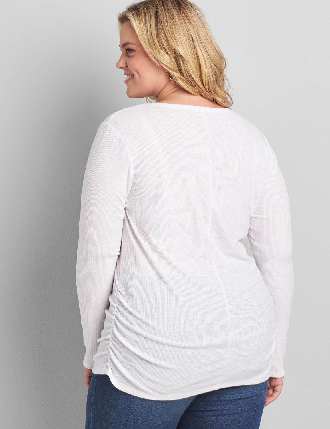 Long-Sleeve Ribbed Ruched Side Tee