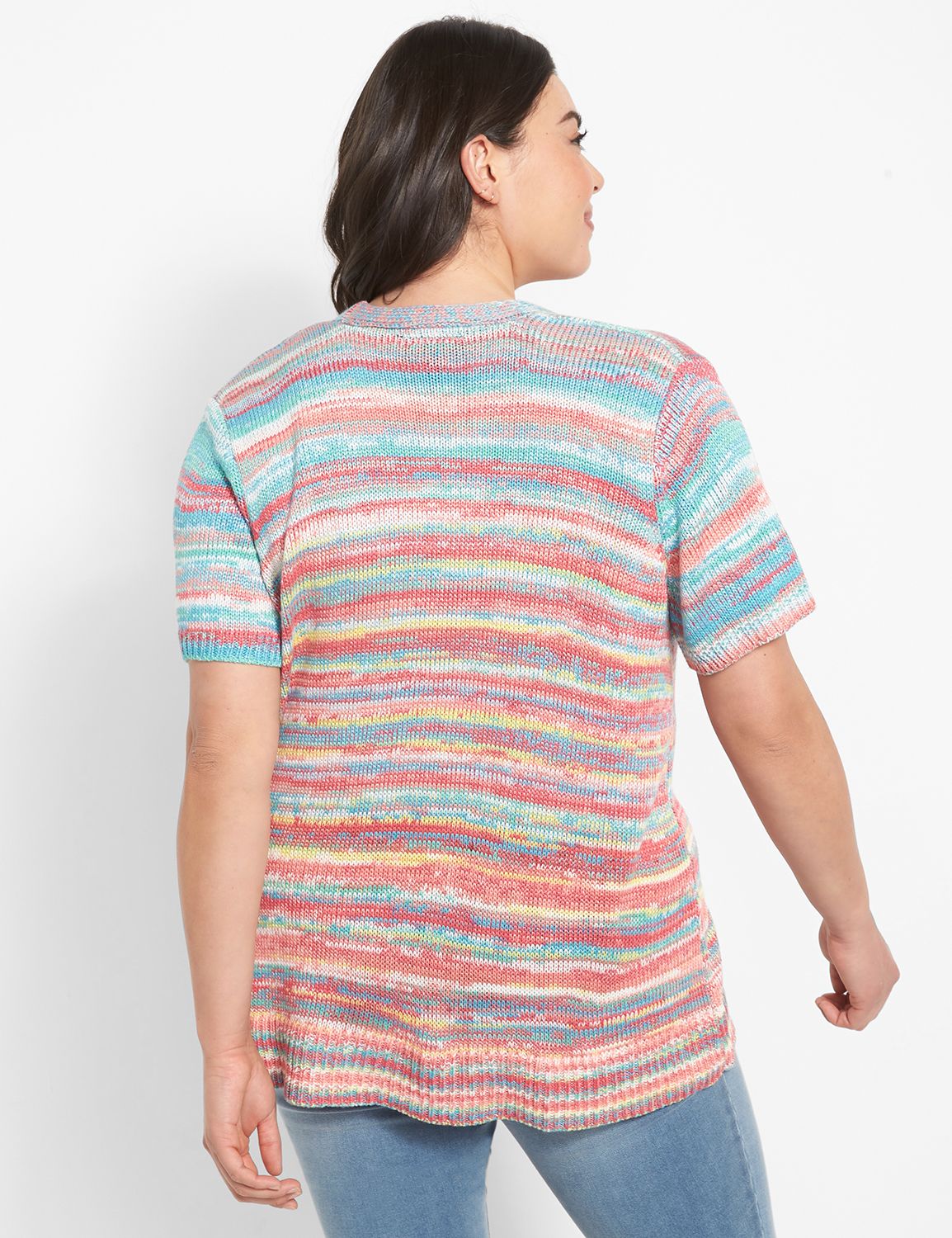 Open-Front Short-Sleeve Spacedye Cardigan