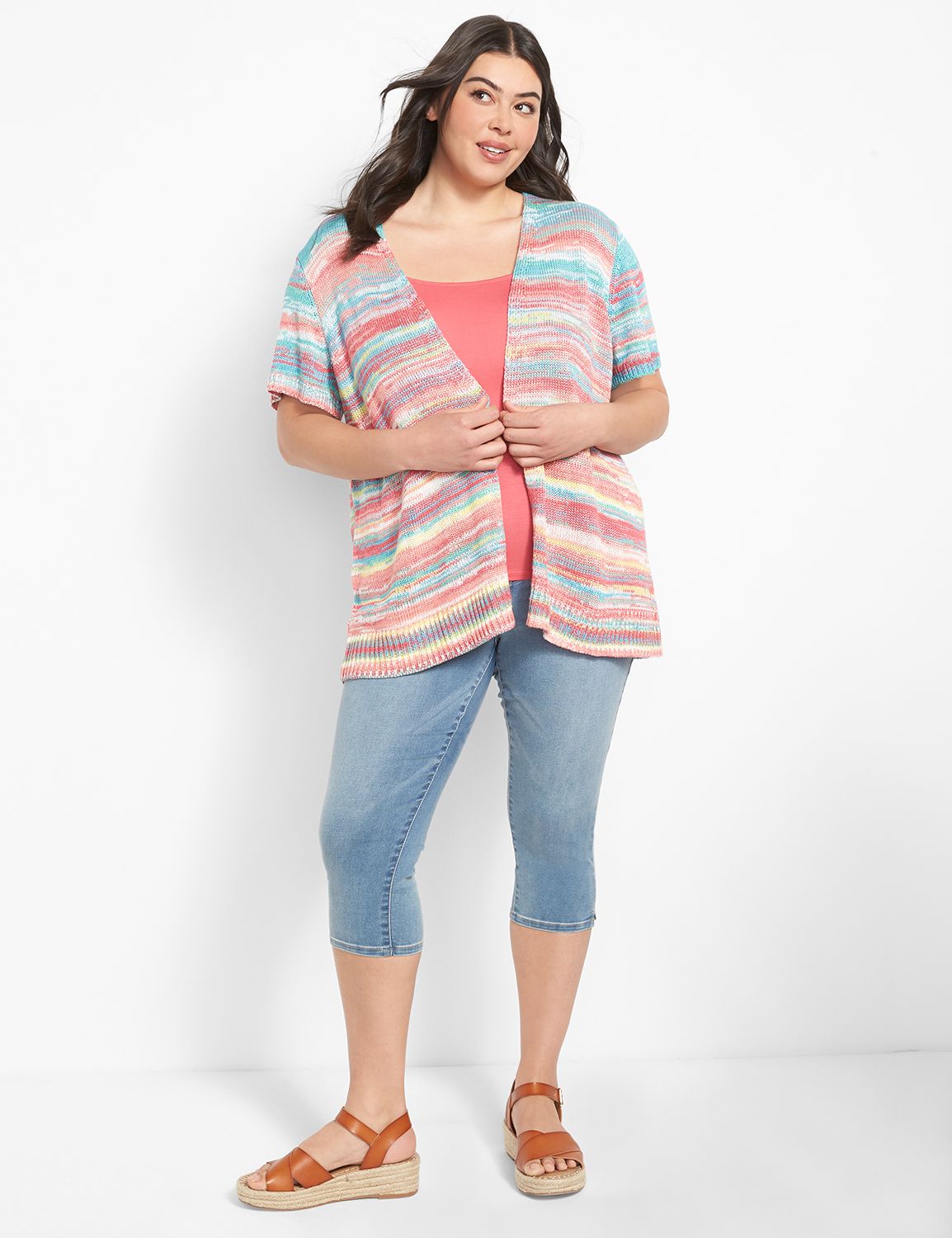 Short Sleeve Open Front Cardigan wi