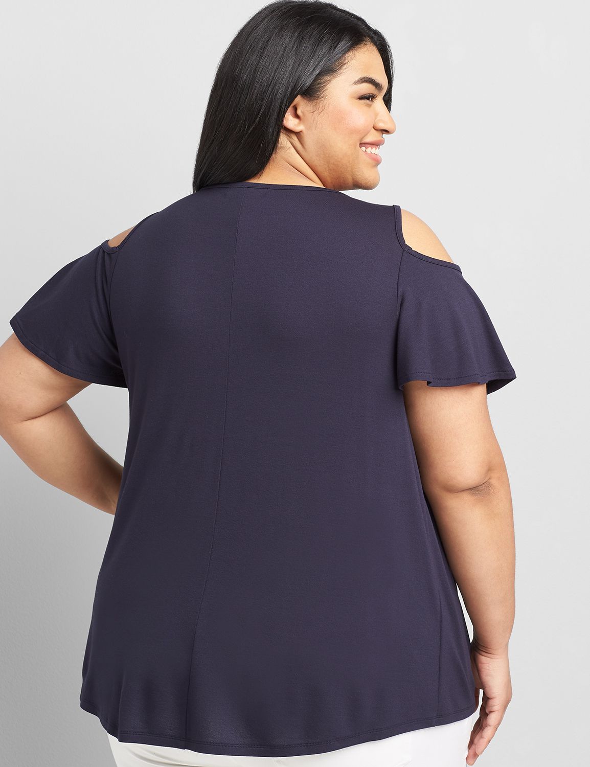 Cold-Shoulder Lace Yoke Swing Top