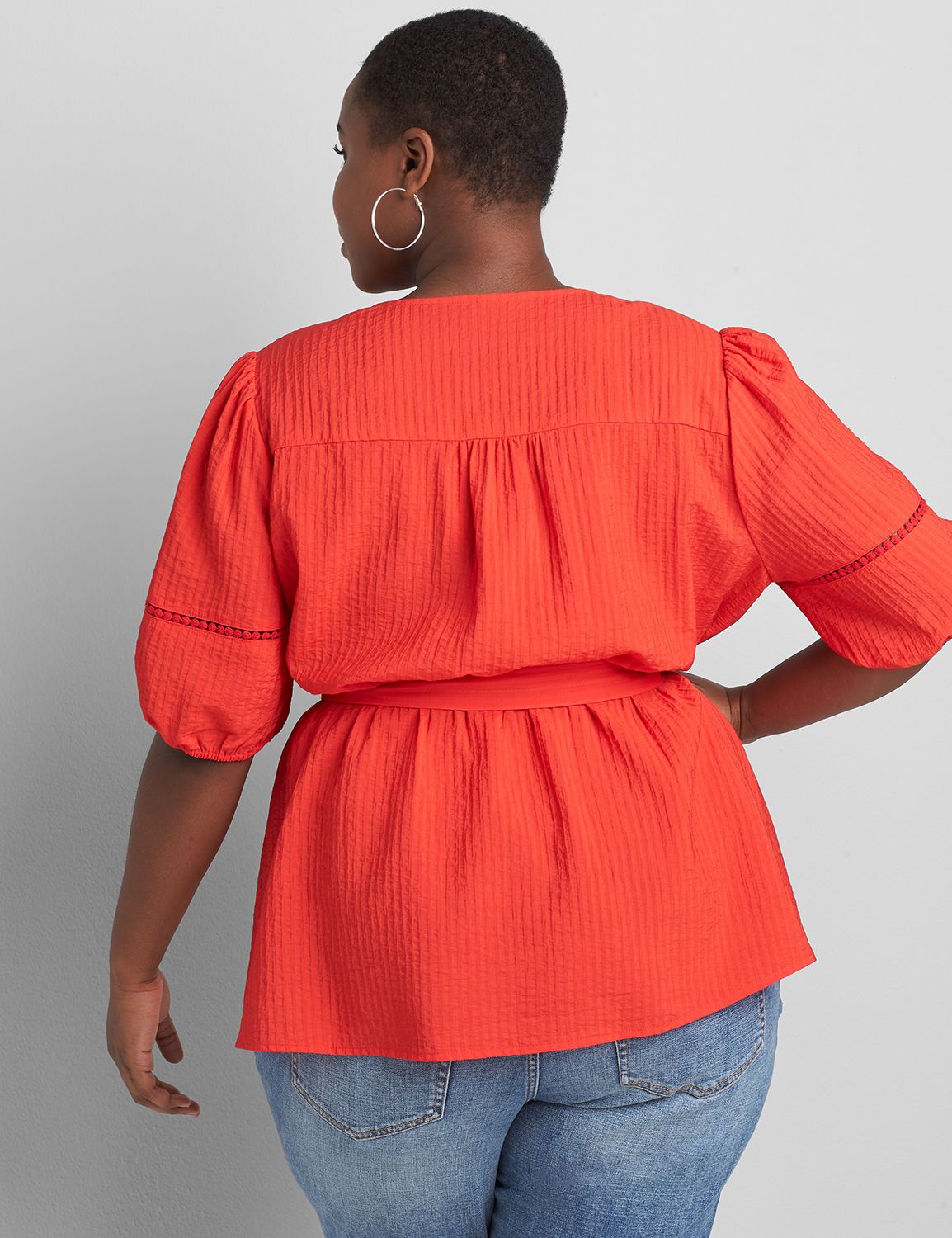 Textured Crossover Belted Blouse
