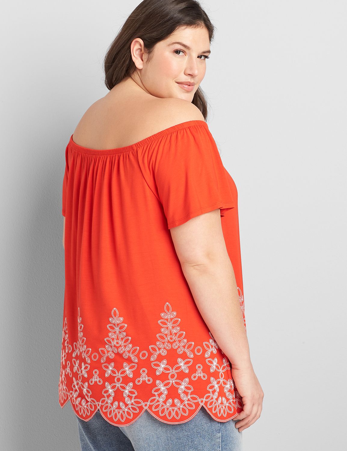 Off-The-Shoulder Swing Top With Printed Hem