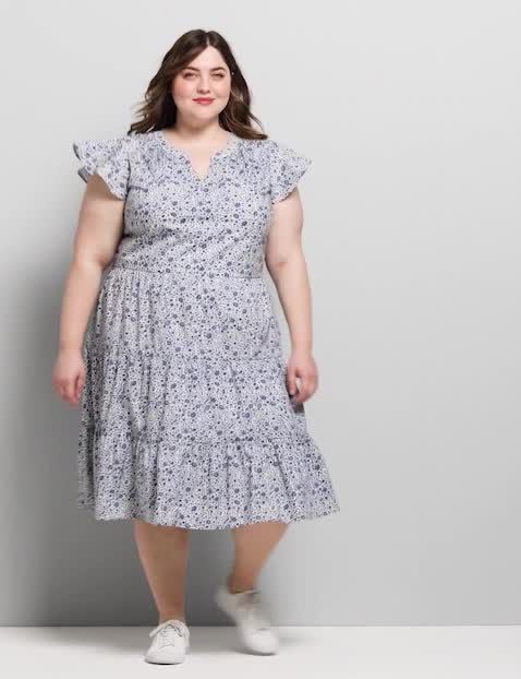 Ruffle-Sleeve Tiered Dress