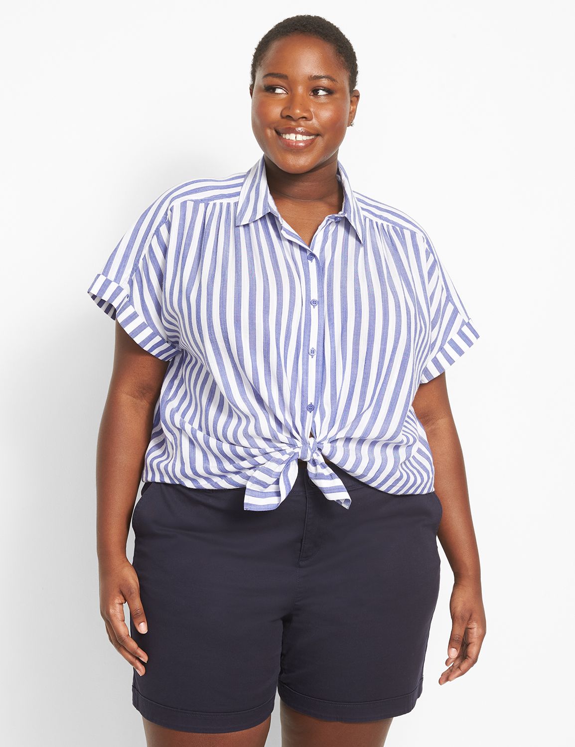 Short Sleeve Tie Hem Button Down 11