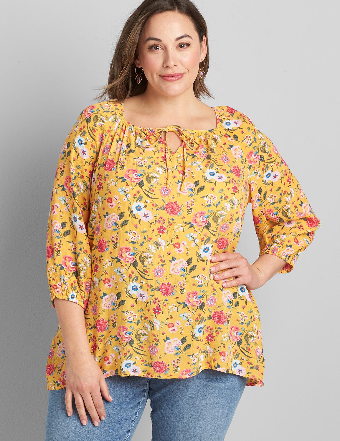 3/4 Sleeve Squared Split Neck Peasa