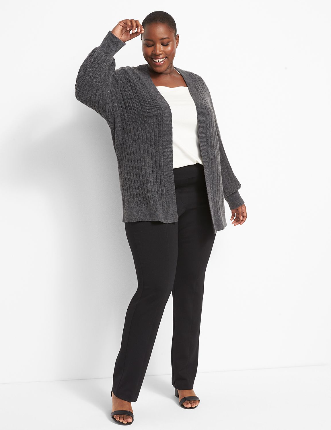 Open-Front Ribbed Cardigan