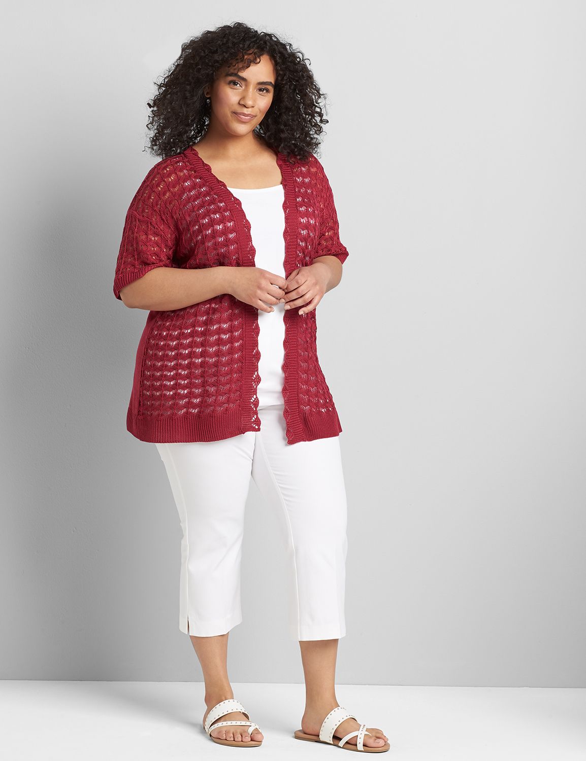 Open-Front Open-Stitch Cardigan