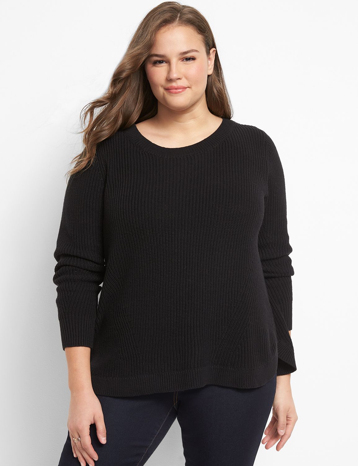 Curved-Hem Ribbed Sweater