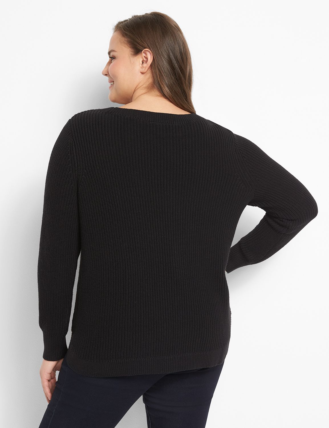 Curved-Hem Ribbed Sweater