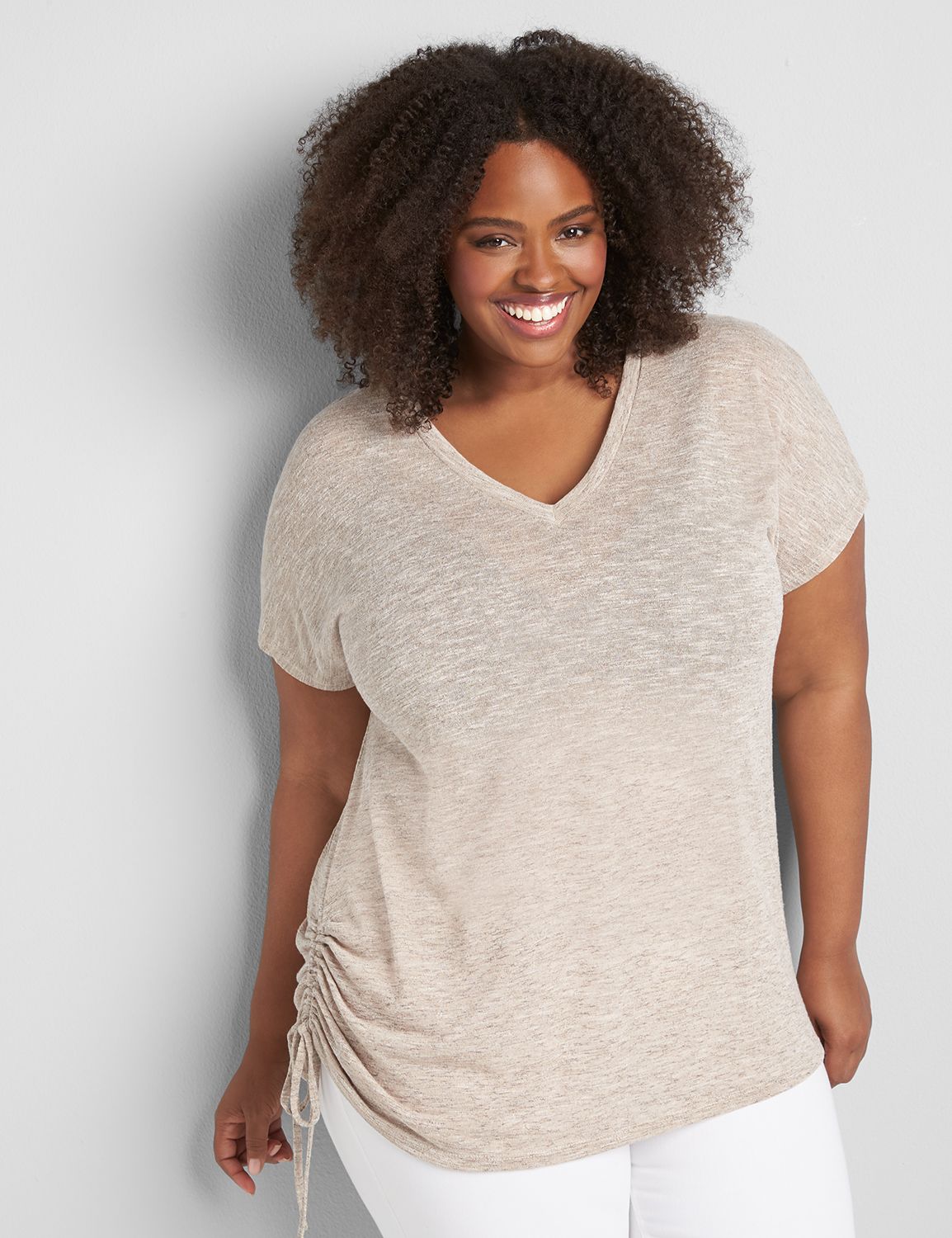 Short-Sleeve Dolman Top With Side Drawstring