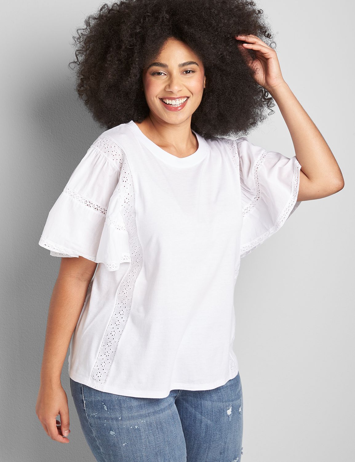 Flutter Sleeve Top With Mix Trim