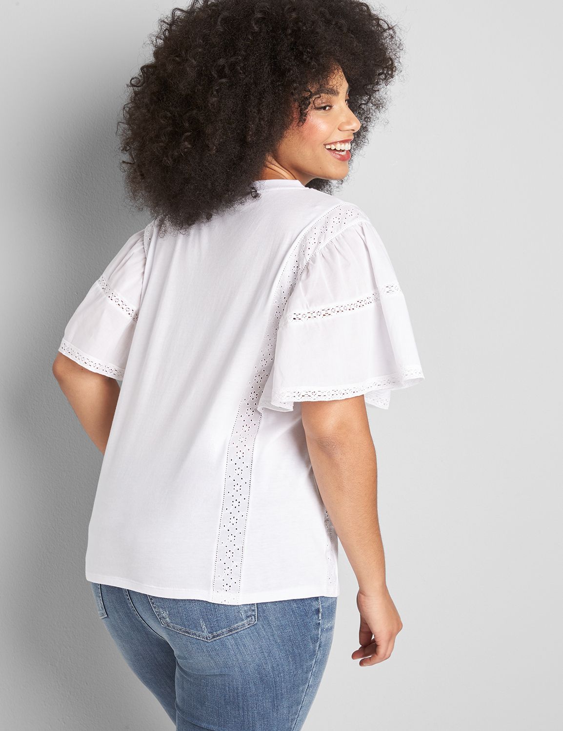Flutter Sleeve Top With Mix Trim