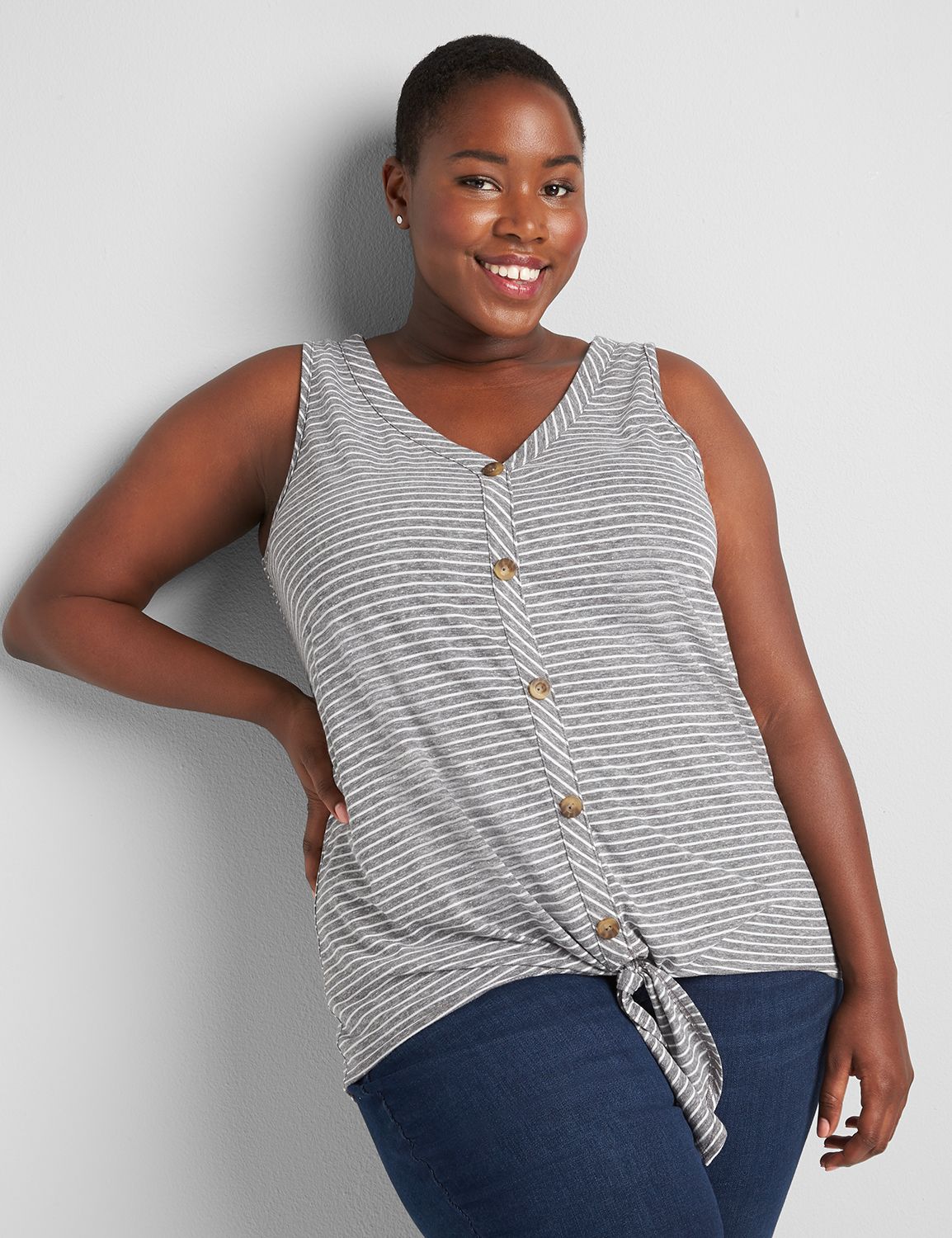 Tie-Front Tank With Button Detail | LaneBryant