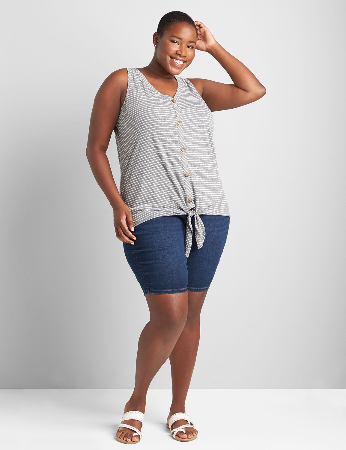 Tie-Front Tank With Button Detail | LaneBryant