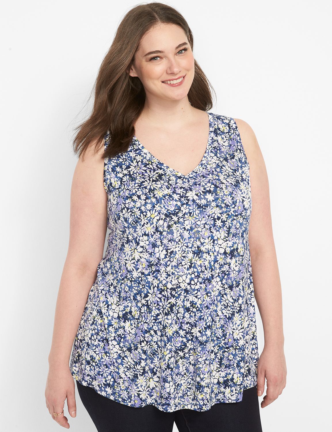 Sleeveless V Neck Swing Solid Tank | LaneBryant