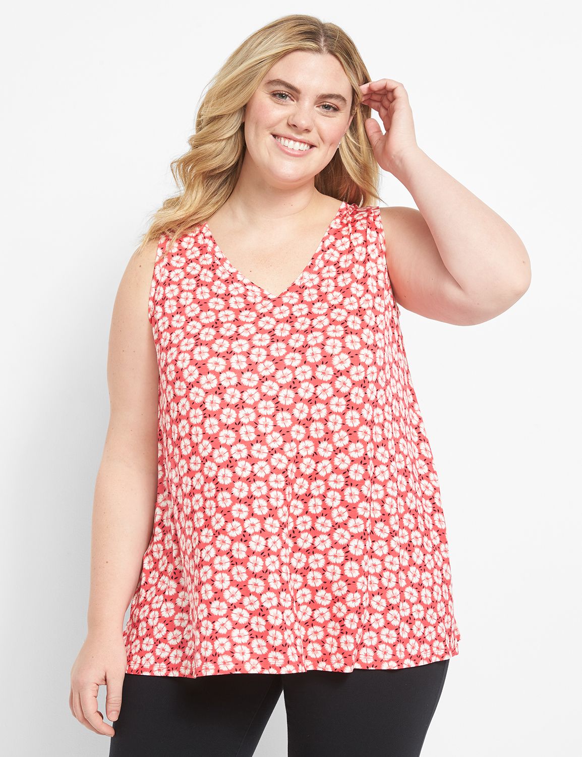 Sleeveless V Neck Swing Solid Tank | LaneBryant