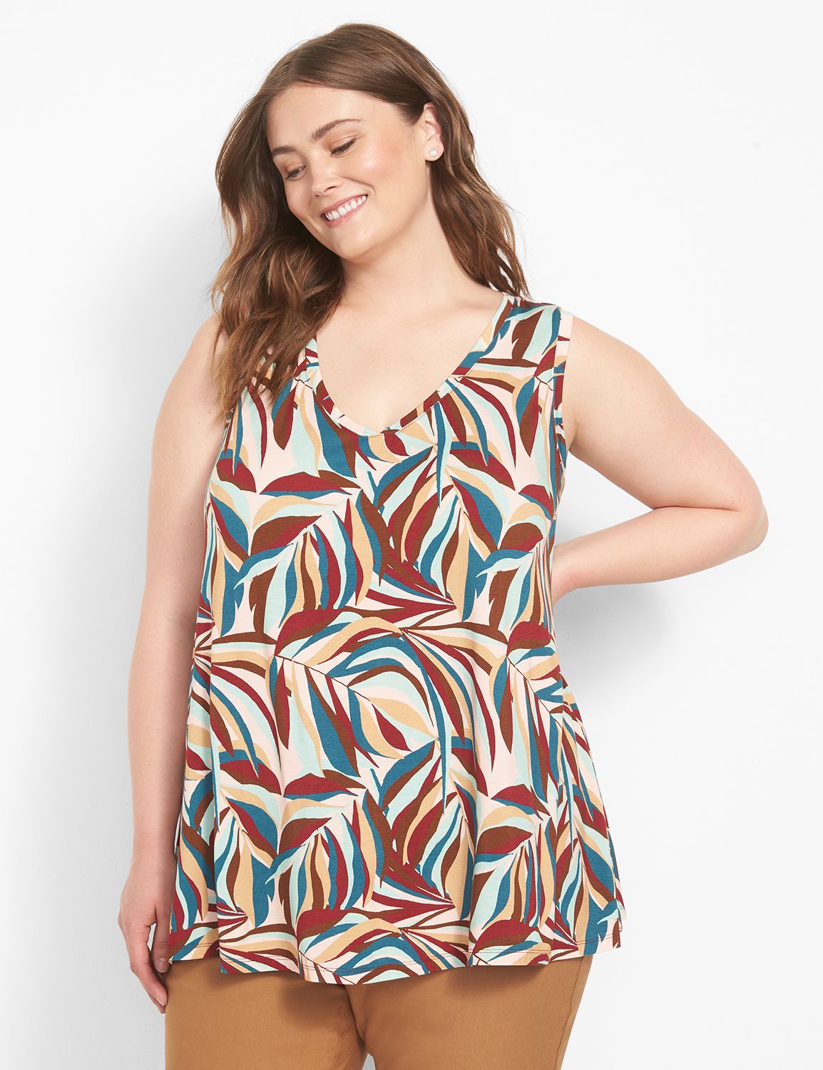 Sleeveless V Neck Swing Solid Tank | LaneBryant