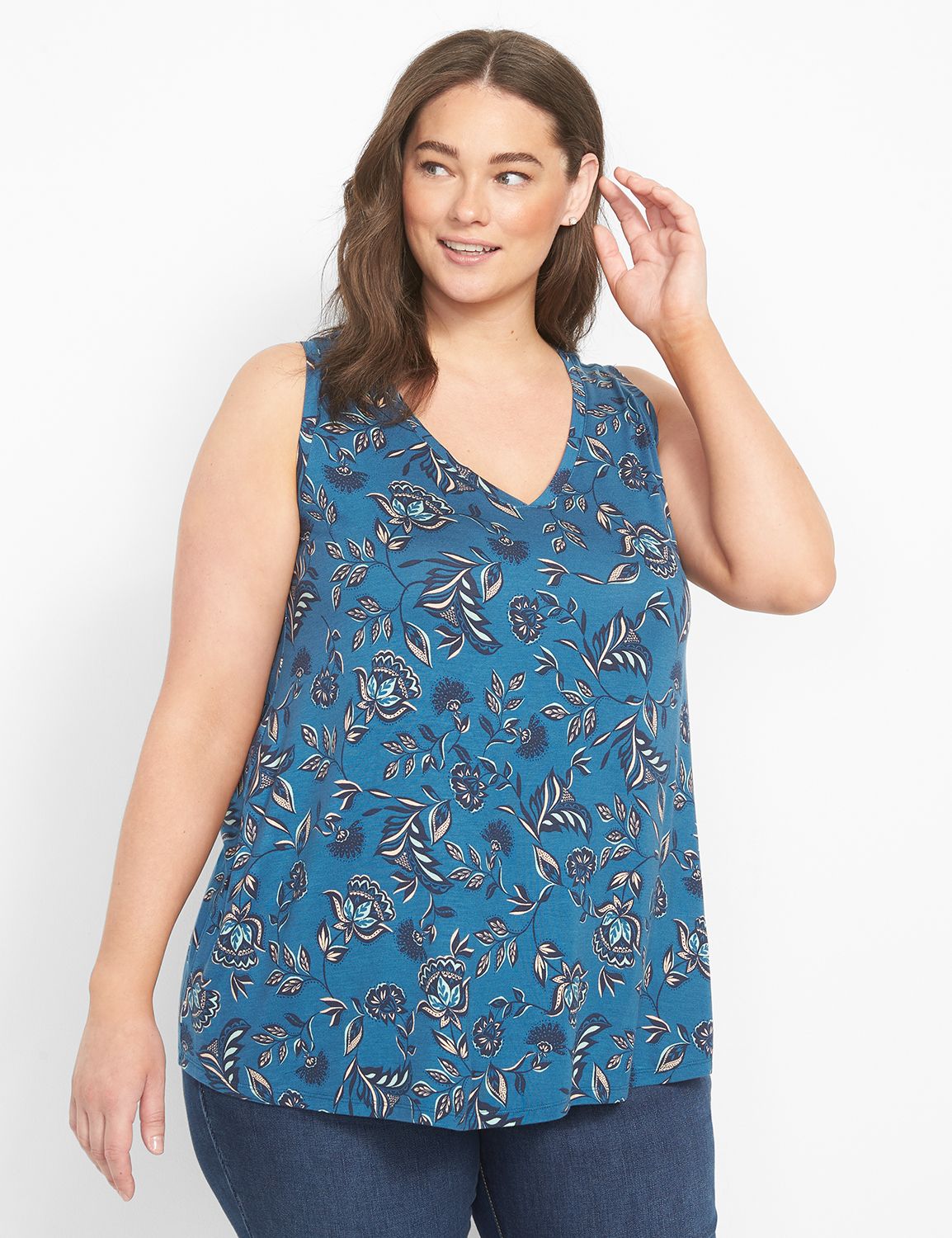 Sleeveless V Neck Swing Solid Tank | LaneBryant