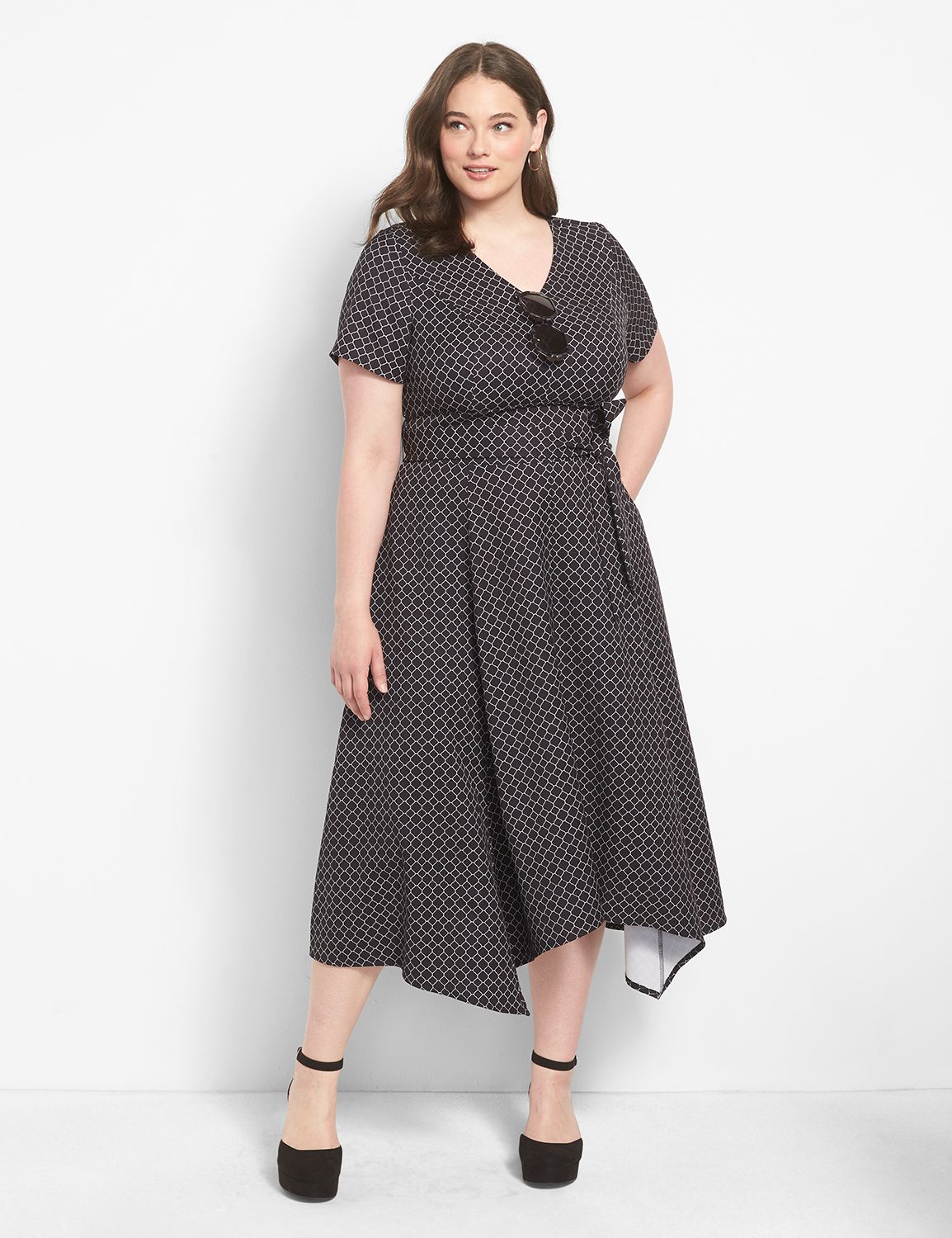 Lena Short-Sleeve Sharkbite Hem Midi Dress | LaneBryant