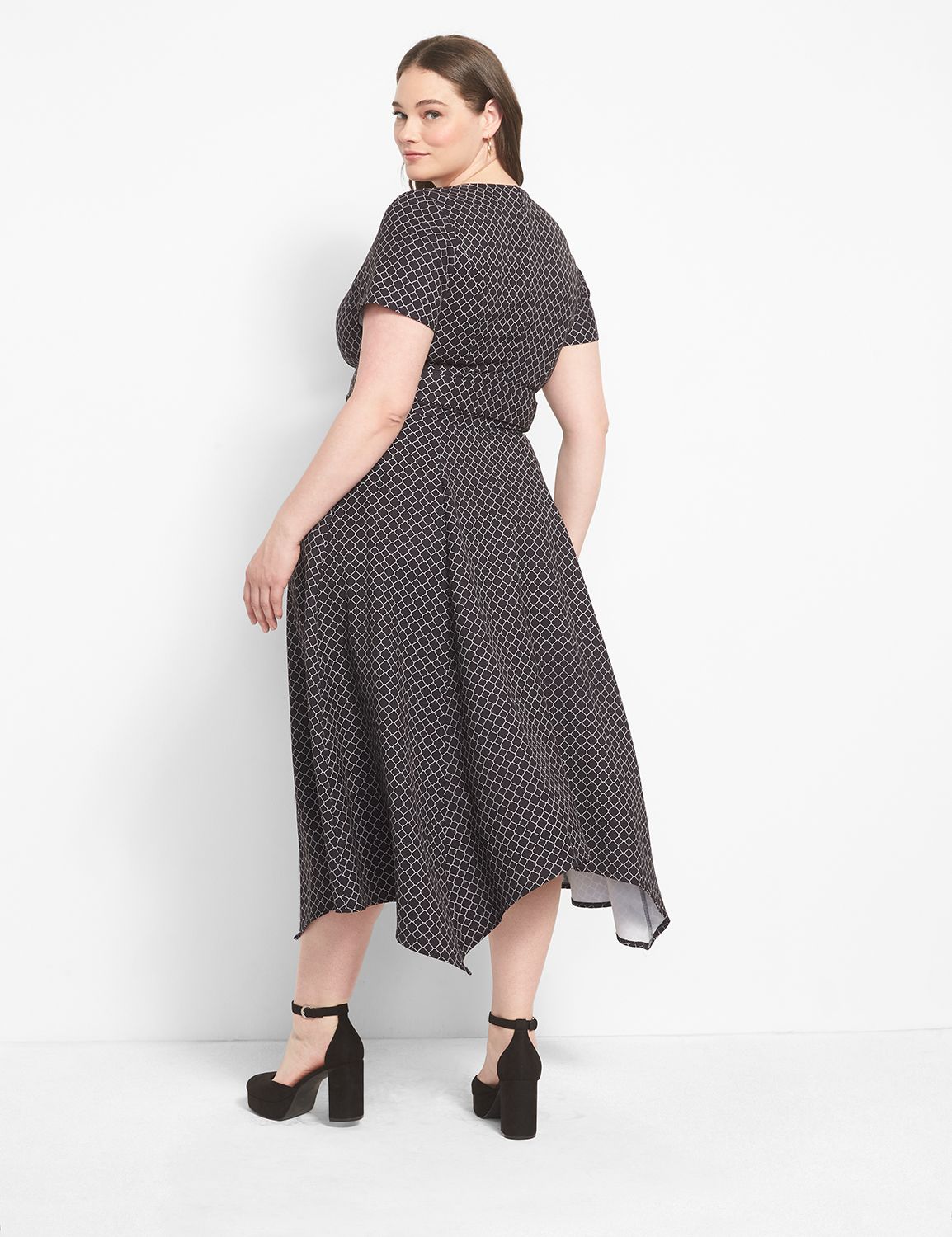 Lena Short-Sleeve Sharkbite Hem Midi Dress | LaneBryant