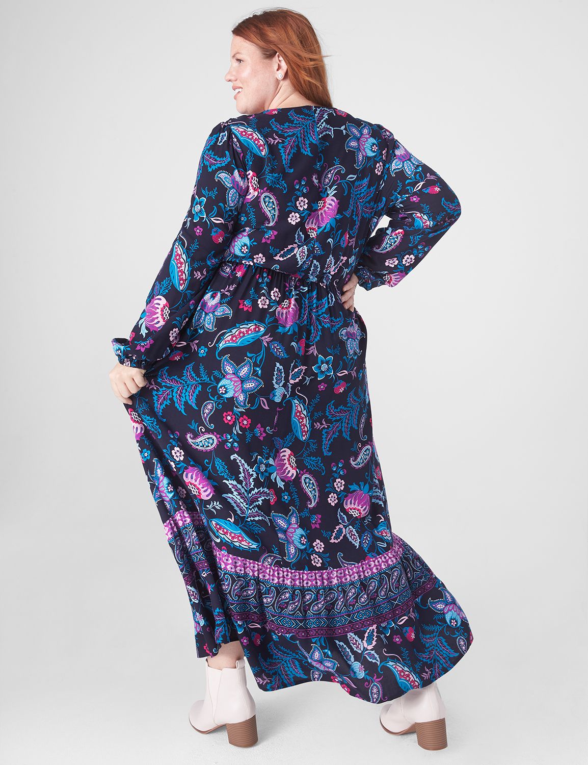 Long Sleeve Lace Up Neck Border Pri