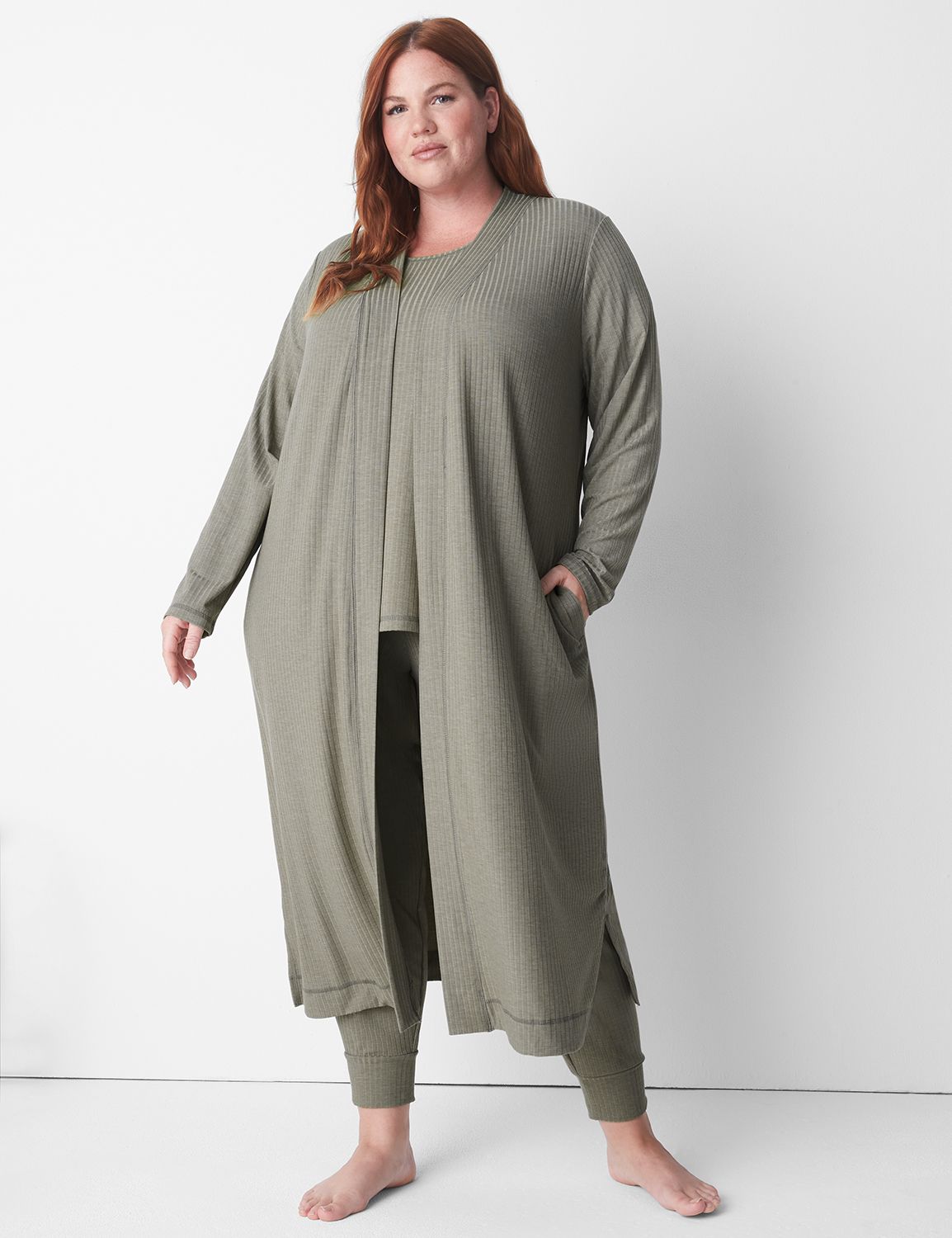 Rib Midi Lounge Robe 1120505 F | LaneBryant