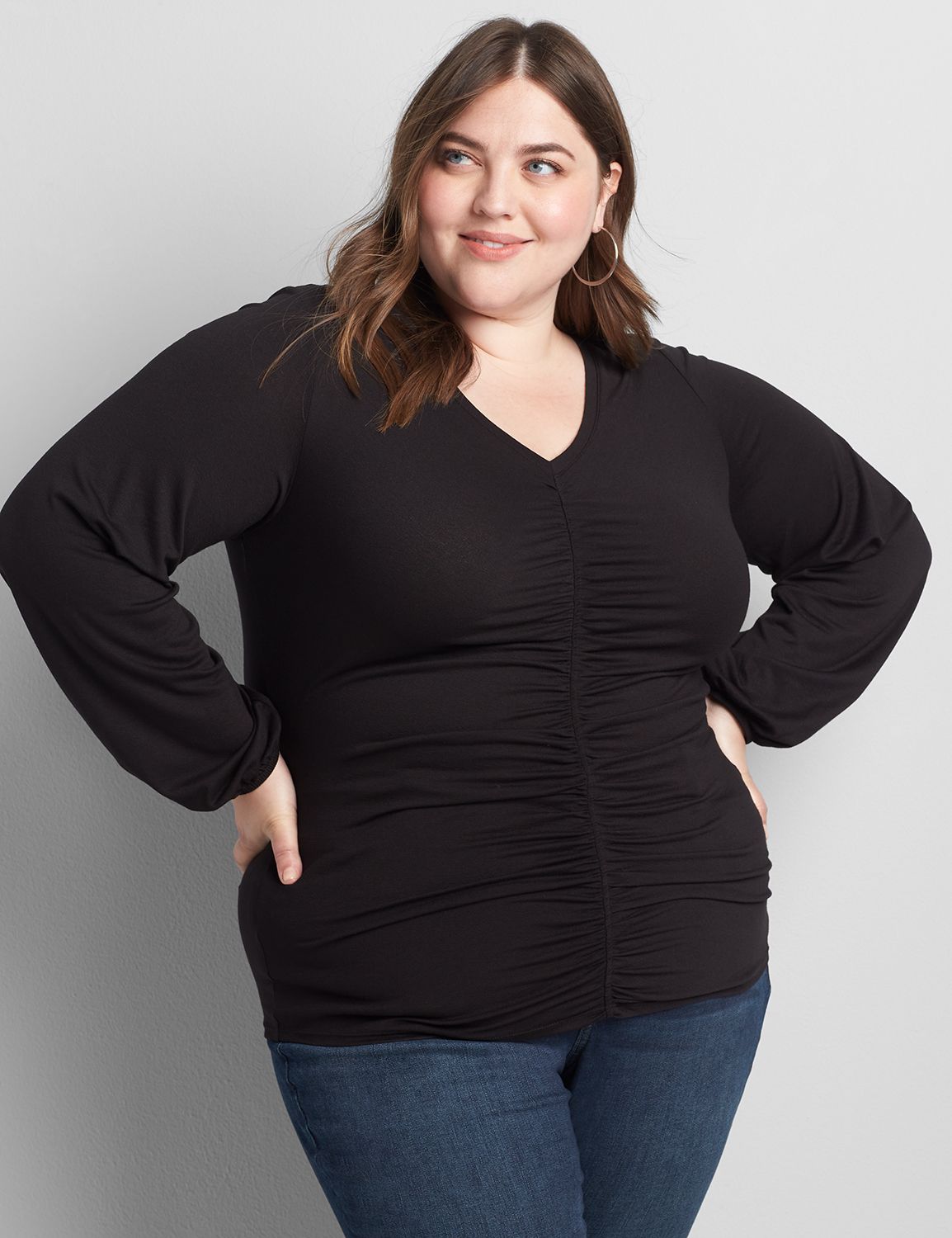 Shirred-Front Knit Top