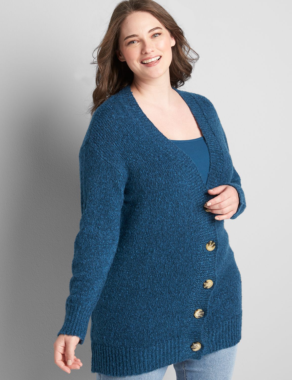 Drop-Shoulder Button-Front Cardigan