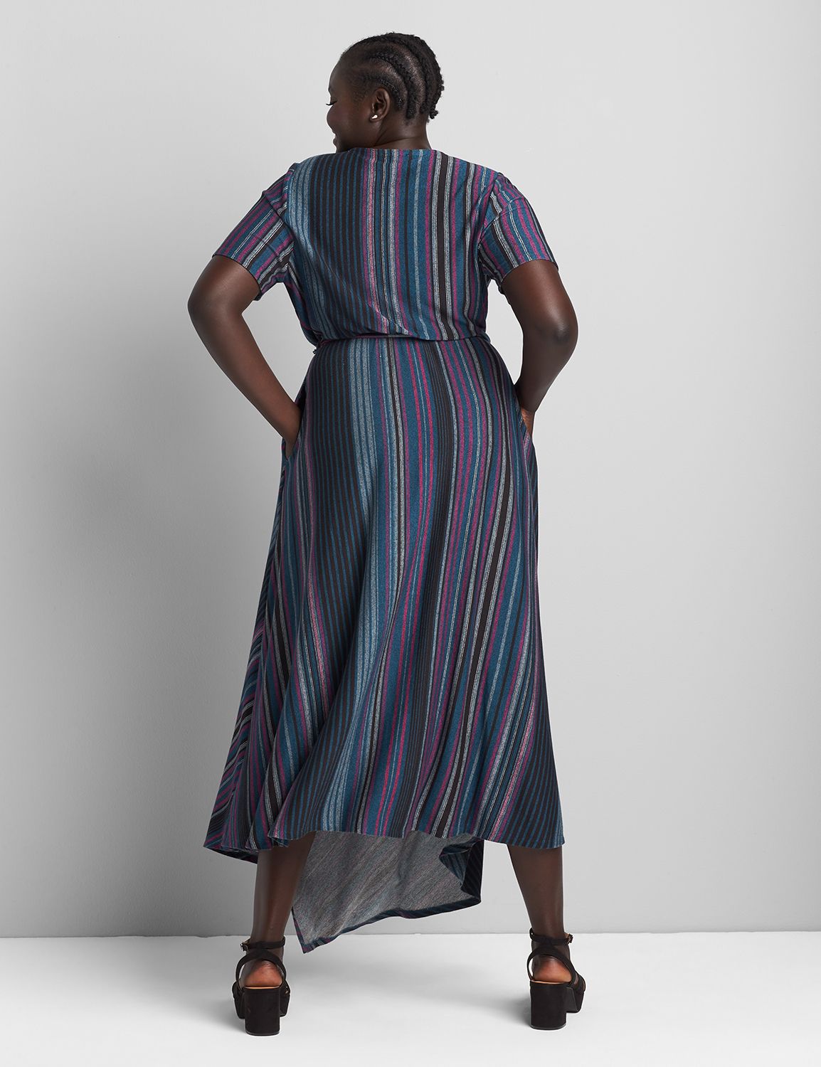 Fit & Flare Striped Hacci Dress With Asymmetric Hem