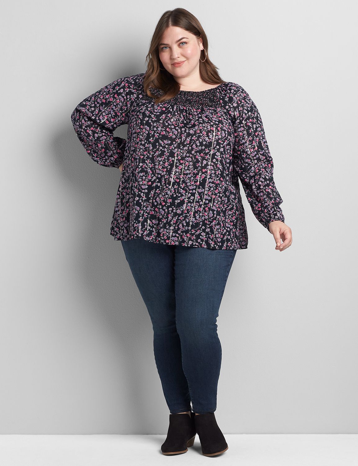 Smocked-Neckline Peasant Blouse