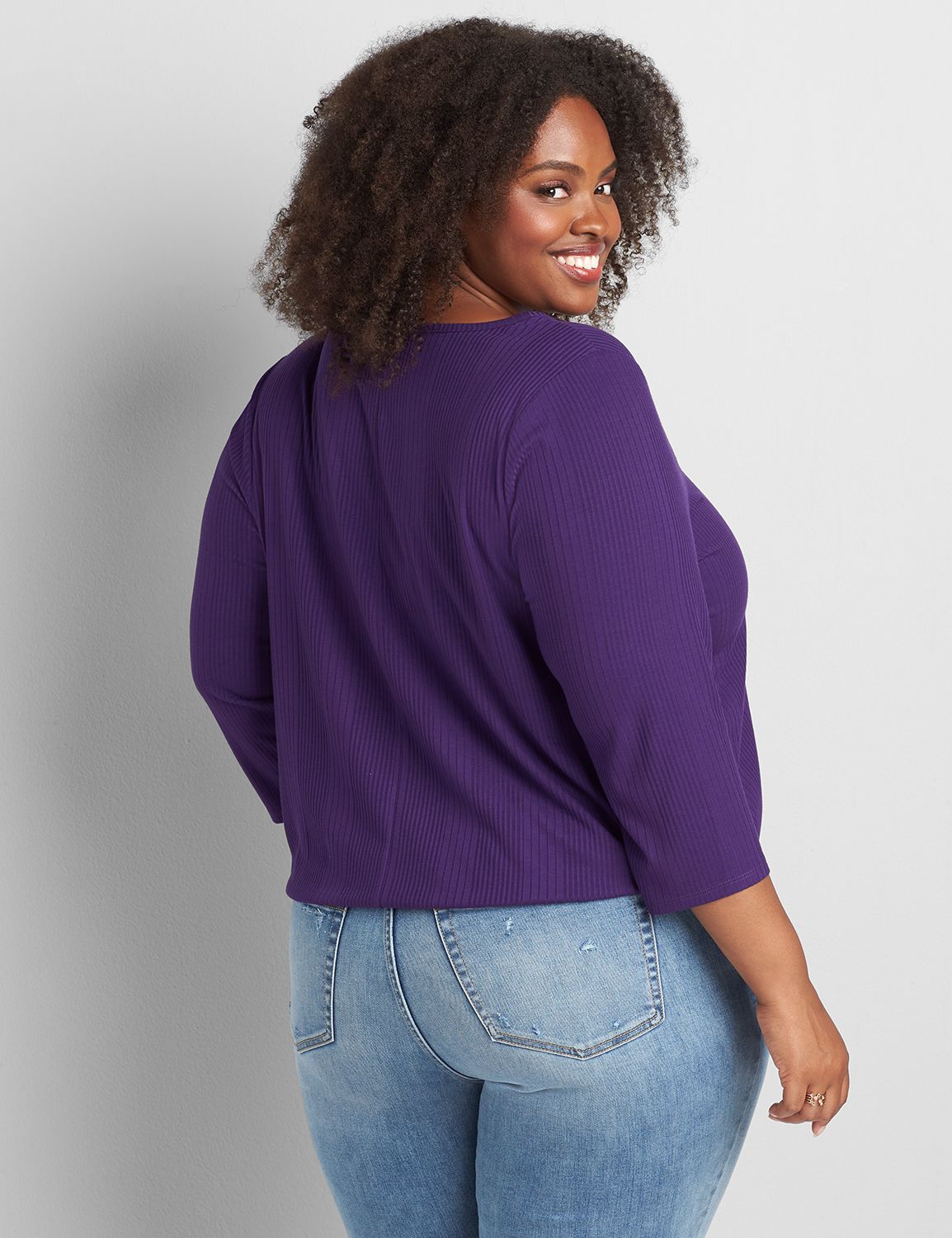 Notch-Neck Elastic-Hem Rib Tee