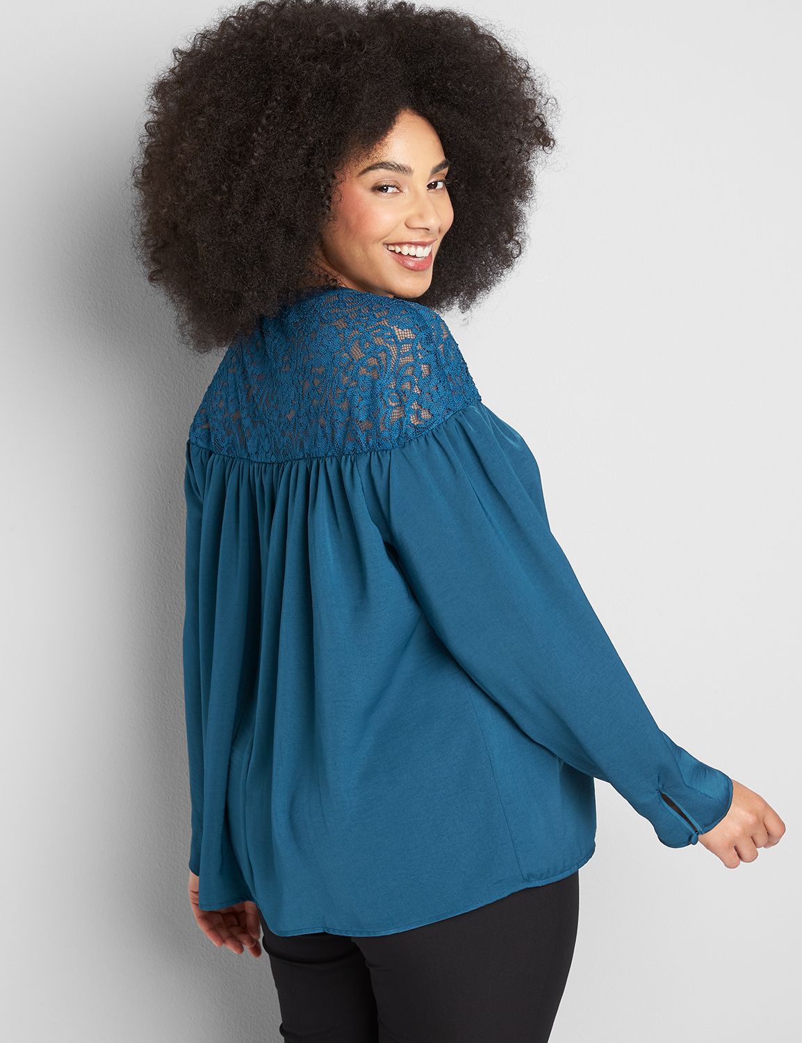 Split-Neck Lace Yoke Top