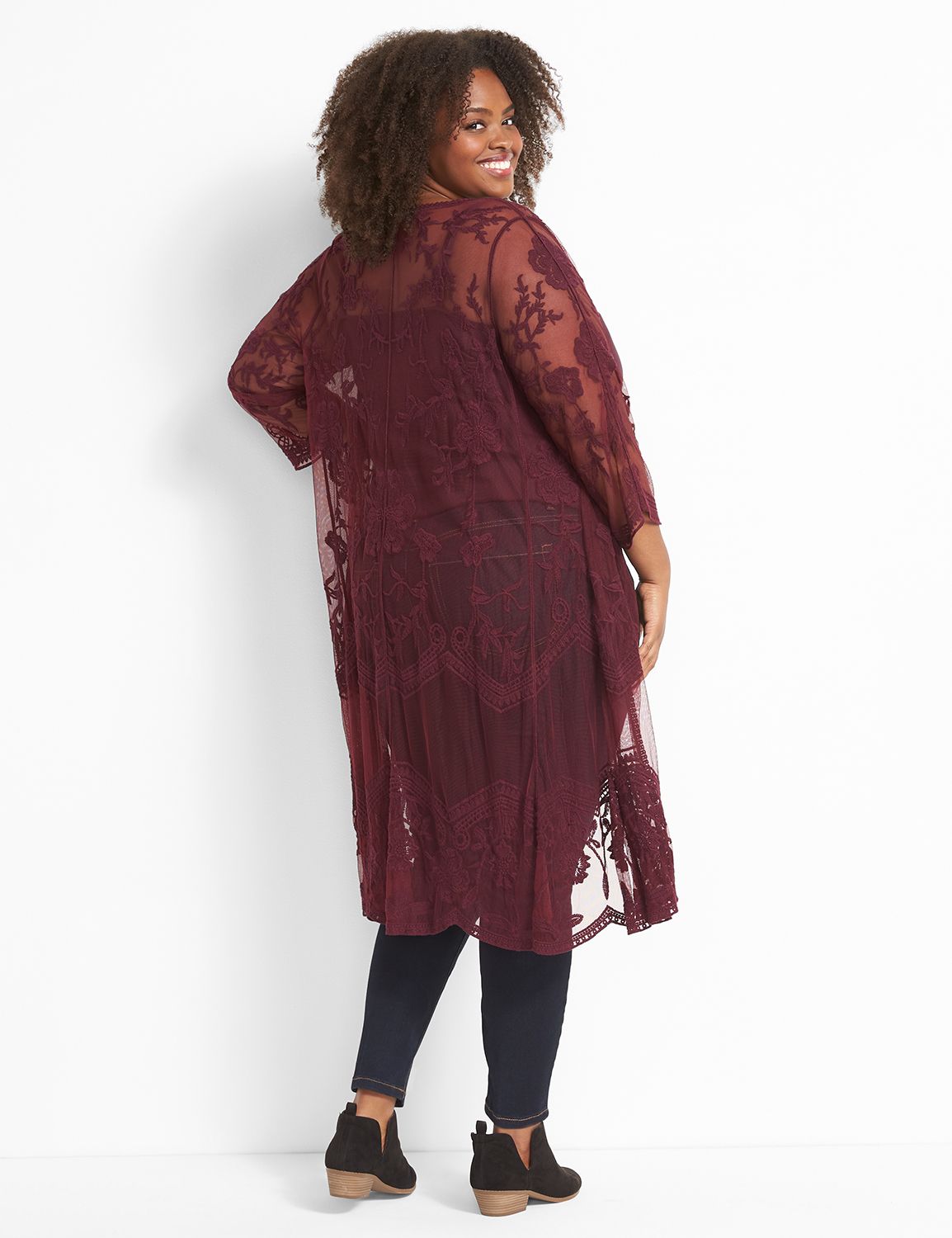 Medium-Sleeve Embroidered Mesh Duster