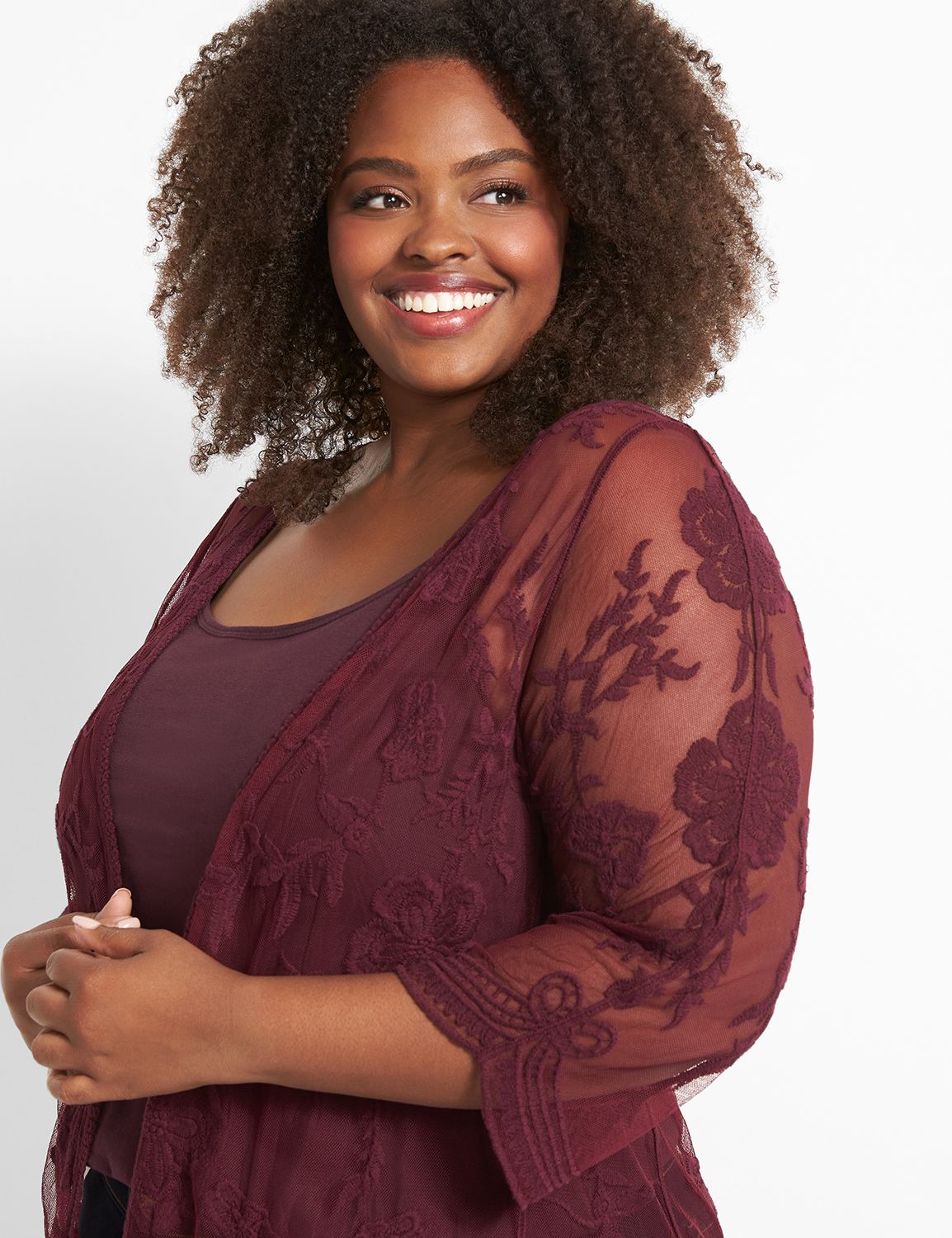 Medium-Sleeve Embroidered Mesh Duster