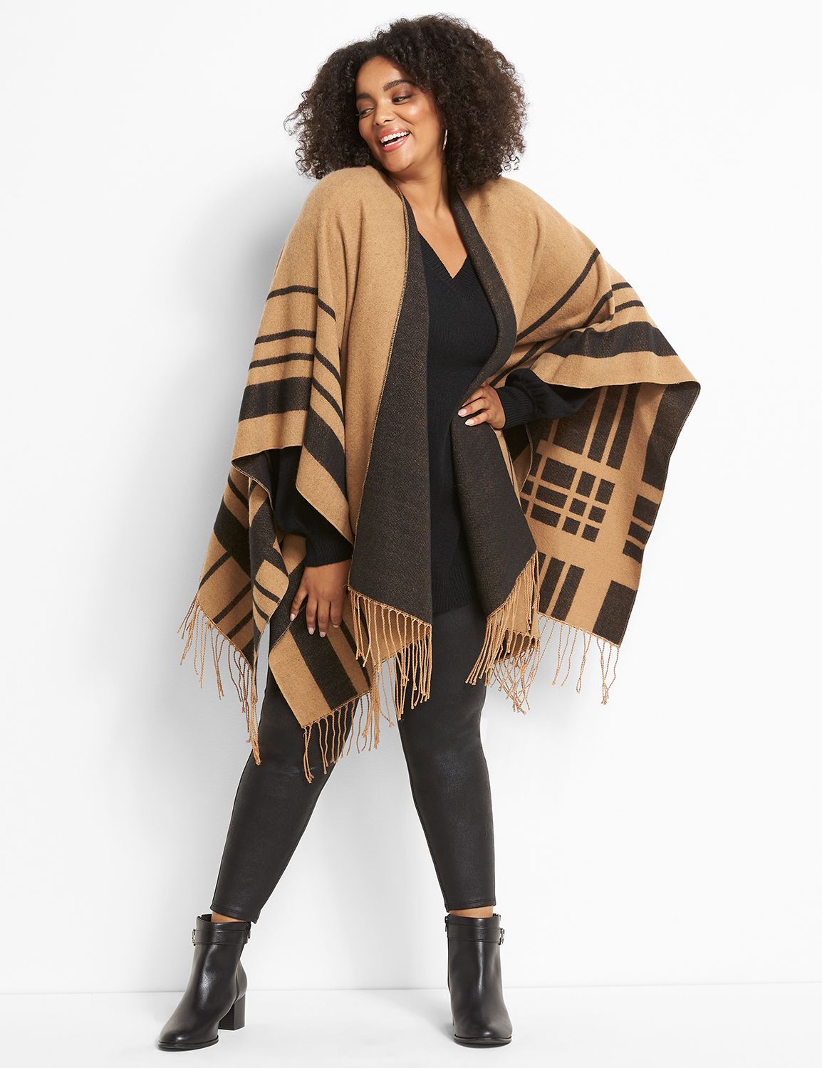EDGE STRIPE FRINGE PONCHO