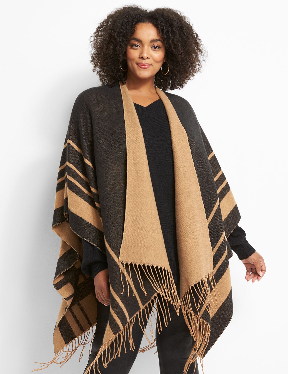 EDGE STRIPE FRINGE PONCHO