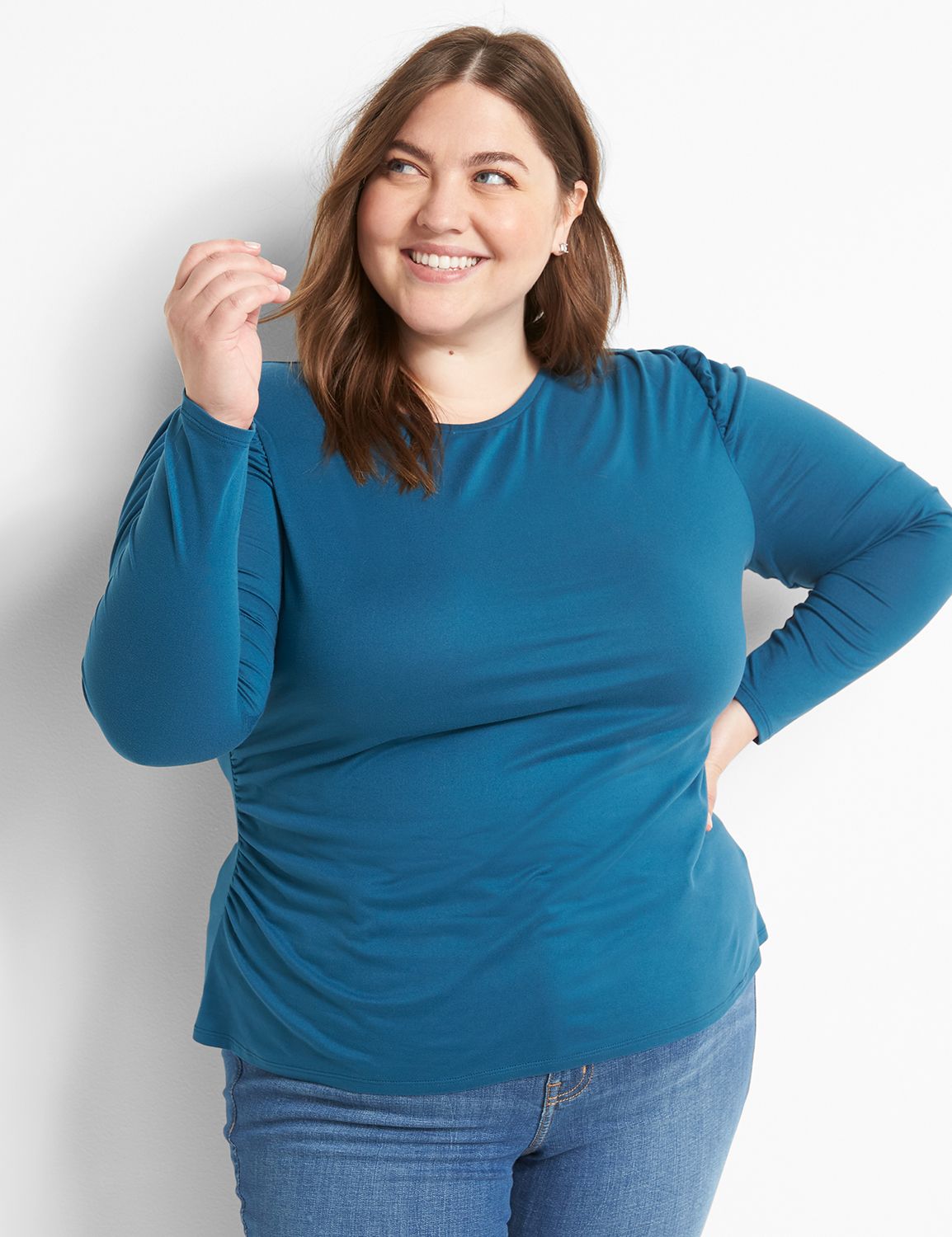 Long Sleeve High Crew With Rouching and Pleating 1122623:PANTONE Legion ...