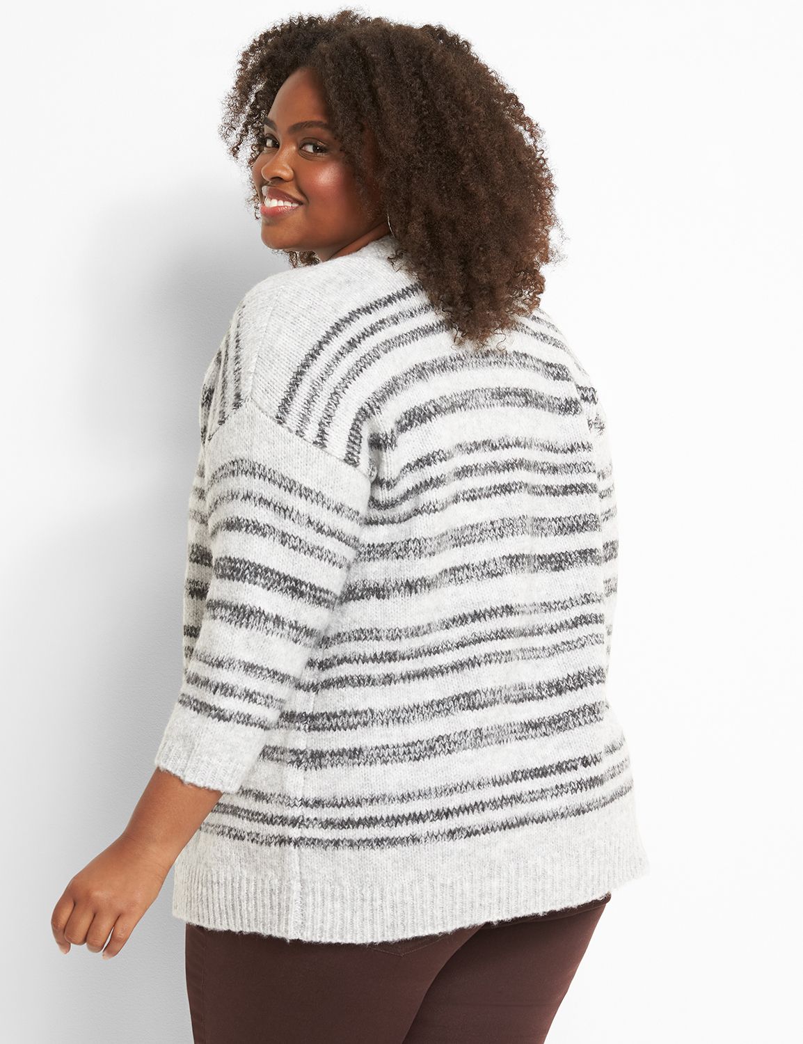 Marled-Stripe Open Cardigan
