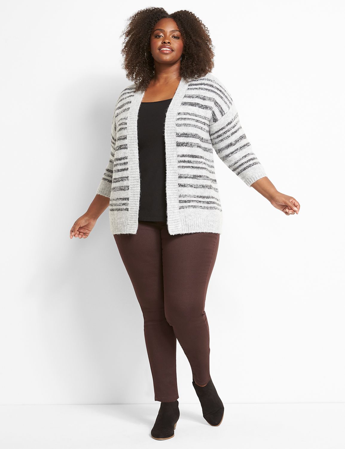 Marled-Stripe Open Cardigan