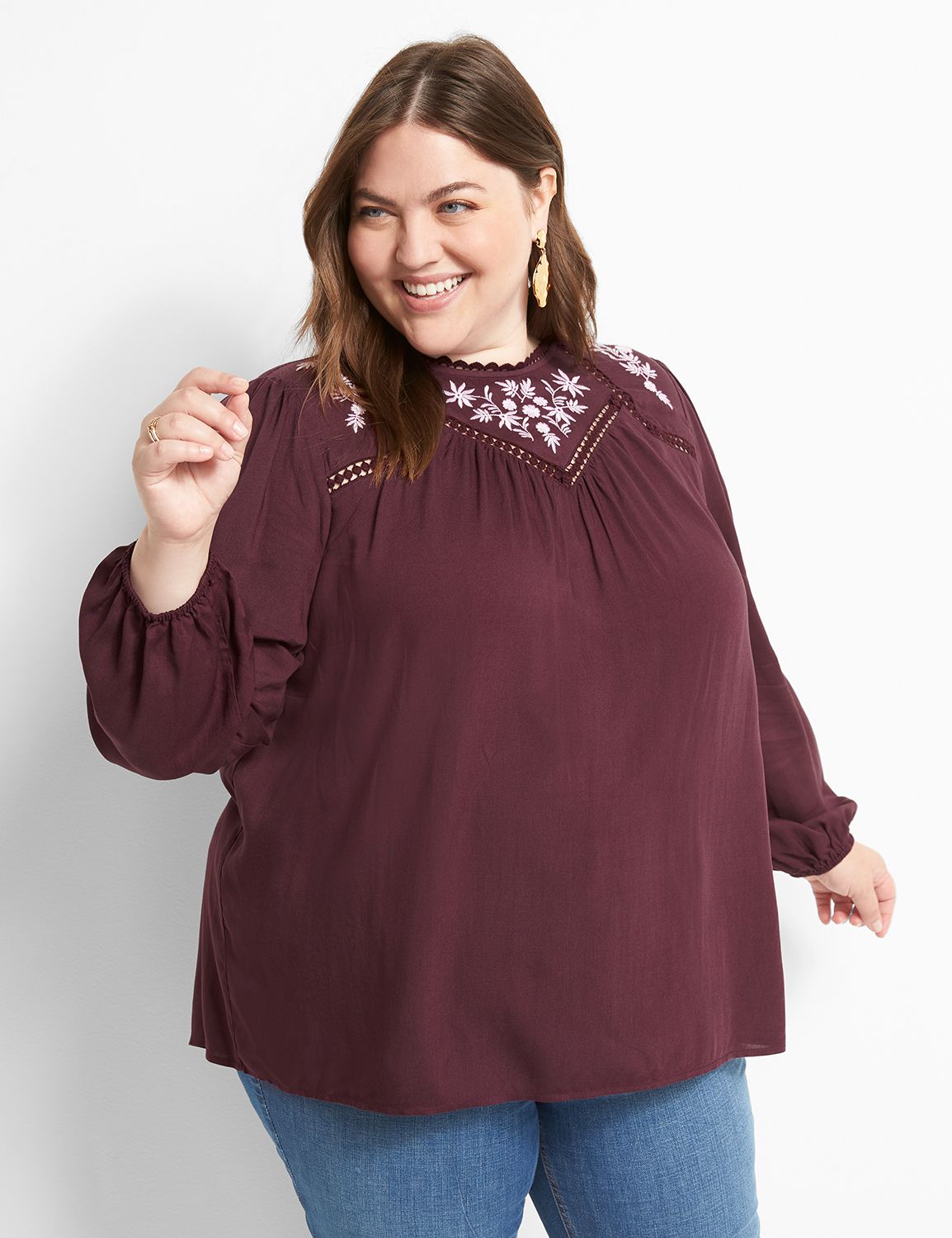 Crew-Neck Embroidered Blouse
