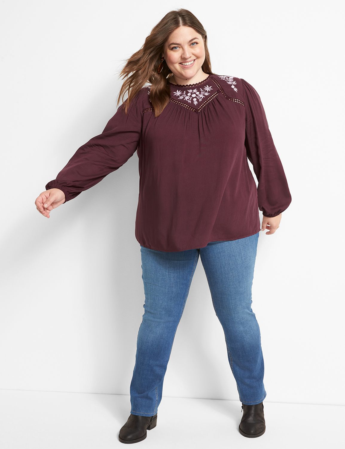 Crew-Neck Embroidered Blouse