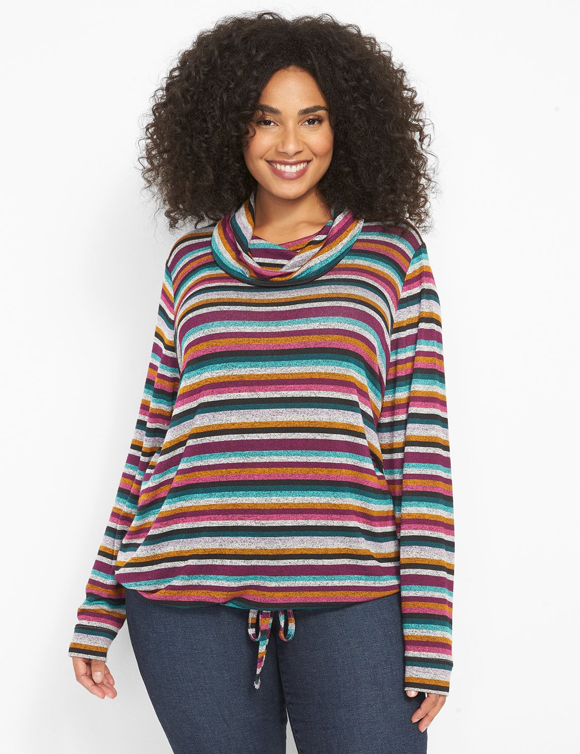 Cowl-Neck Drawstring Hem Top