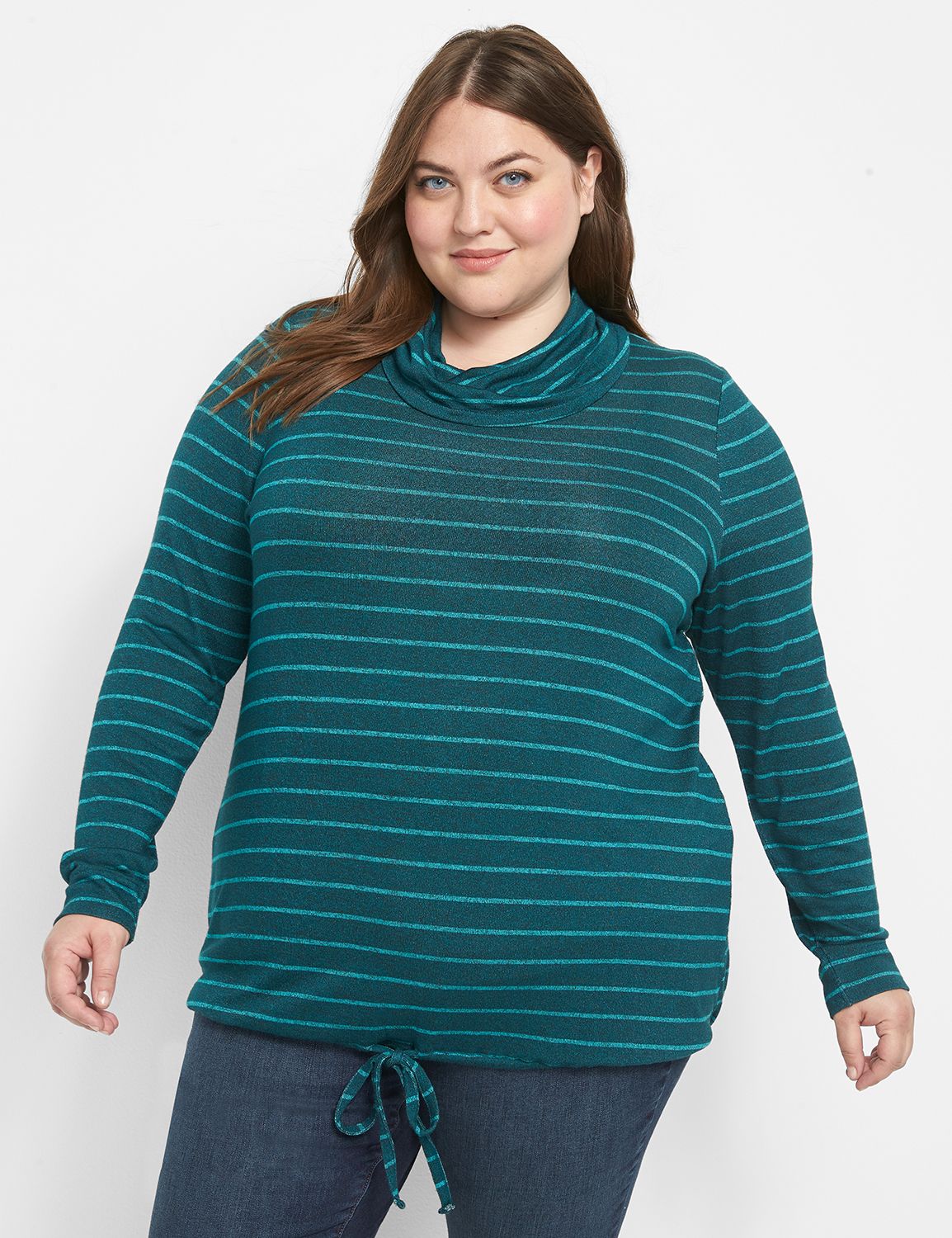 Cowl-Neck Drawstring Hem Top