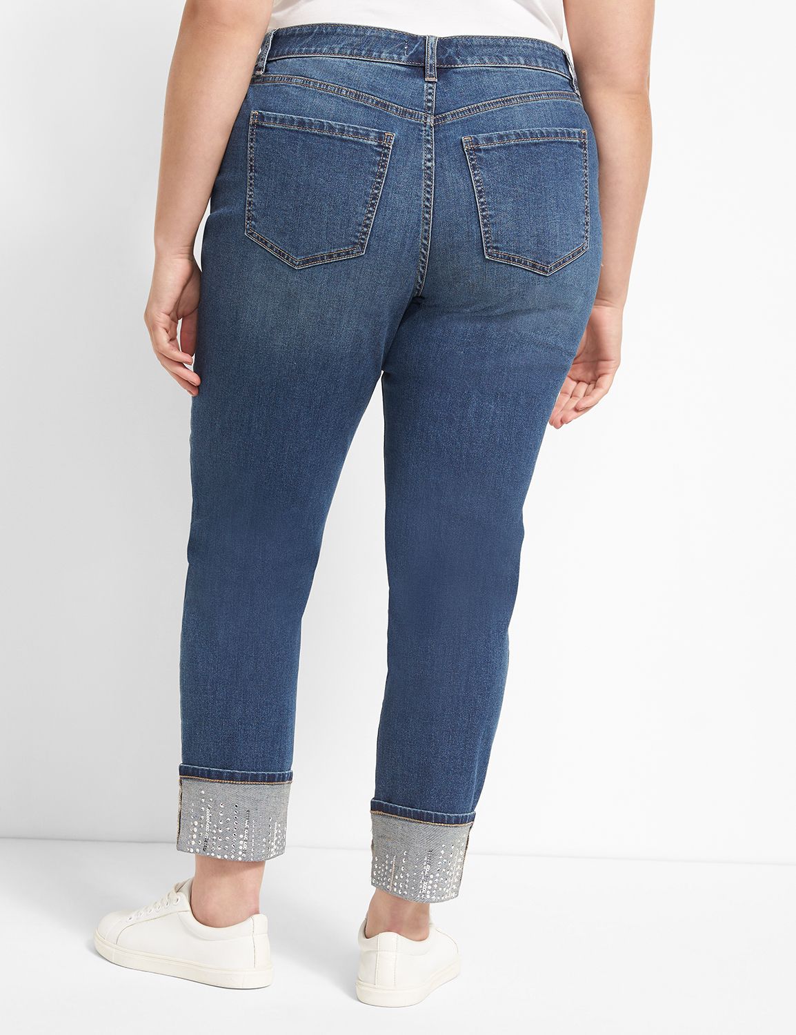 Signature Fit Boyfriend Jean - Embellished Cuff Medium Wash