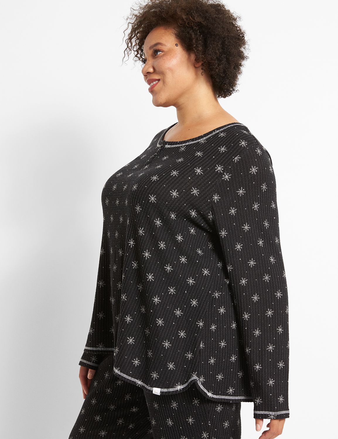 Printed Brushed Waffle Henley 11226 | LaneBryant