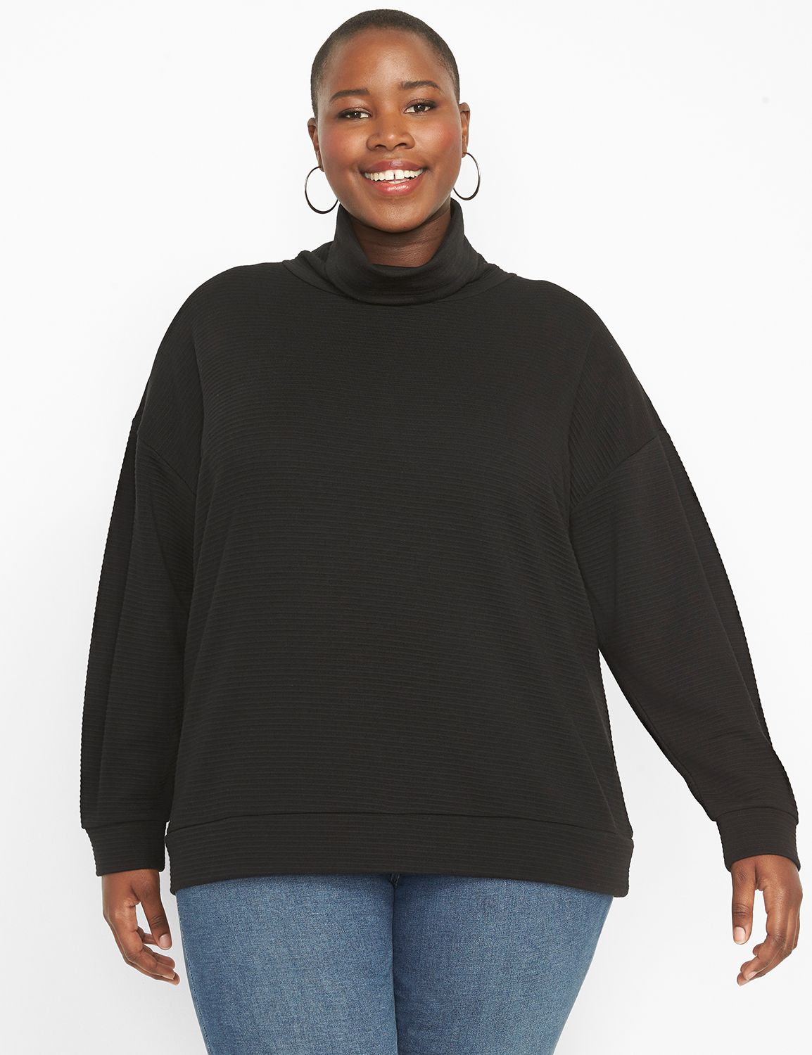 Long Sleeve Open Turtle Neck In Horizontal Rib Fabric 1124635:Ascena ...